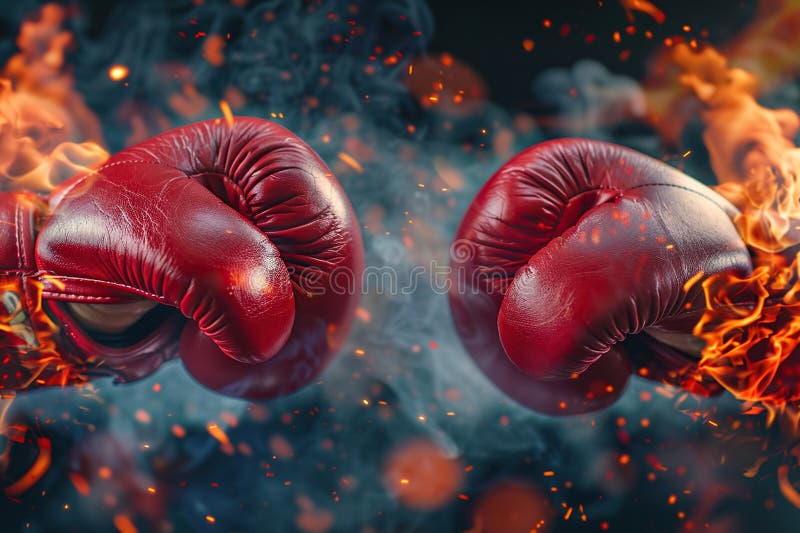 Clash of Two Red Boxing Gloves Burning in Flames and Fire. Ai ...