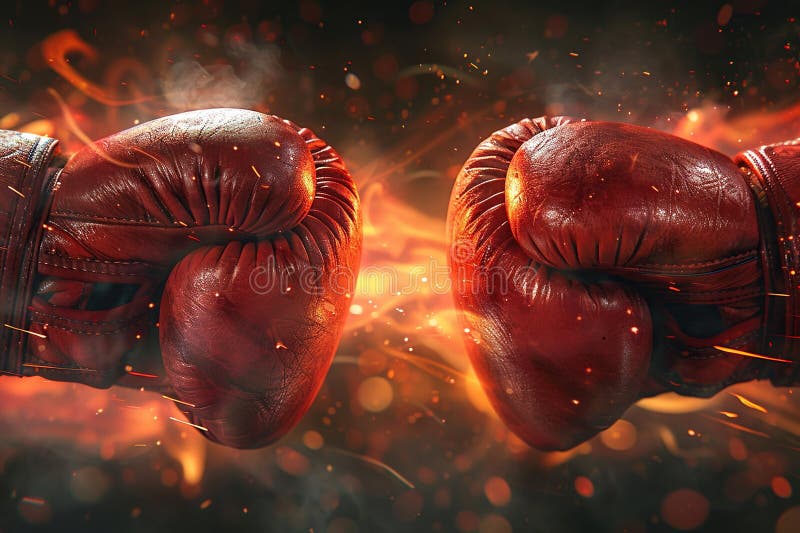 Clash of Two Red Boxing Gloves Burning in Flames and Fire. Ai ...