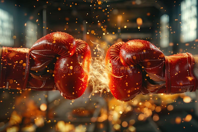 Clash of Two Red Boxing Gloves Burning in Flames and Fire. Ai ...