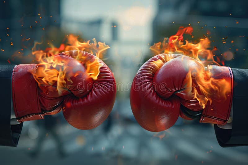 Clash of Two Red Boxing Gloves Burning in Flames and Fire. Ai ...