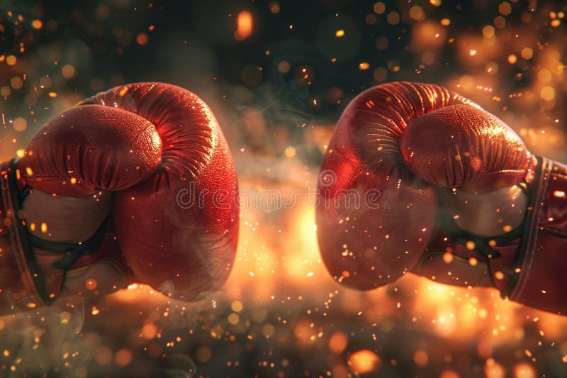 Clash of Two Red Boxing Gloves Burning in Flames and Fire. Ai ...
