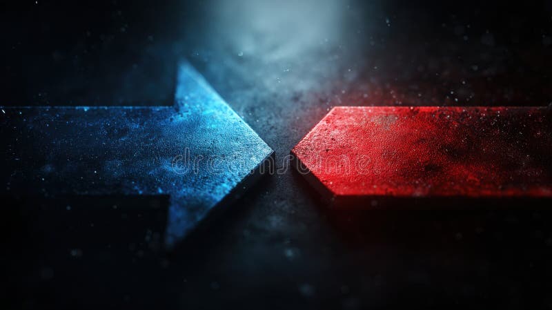 Clashing Blue and Red Arrows in Dramatic Lighting Stock Illustration ...