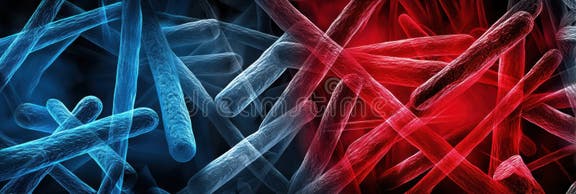 Clashing Blue and Red Bacteria Under Digital Microscope Showcasing a ...