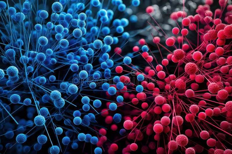 Clashing Blue and Red Bacteria Under Digital Microscope Showing Unique ...
