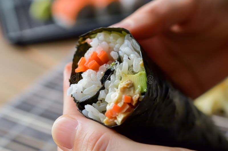 Clasping a Hand Roll, Showing Its Conical Shape Stock Photo - Image of ...