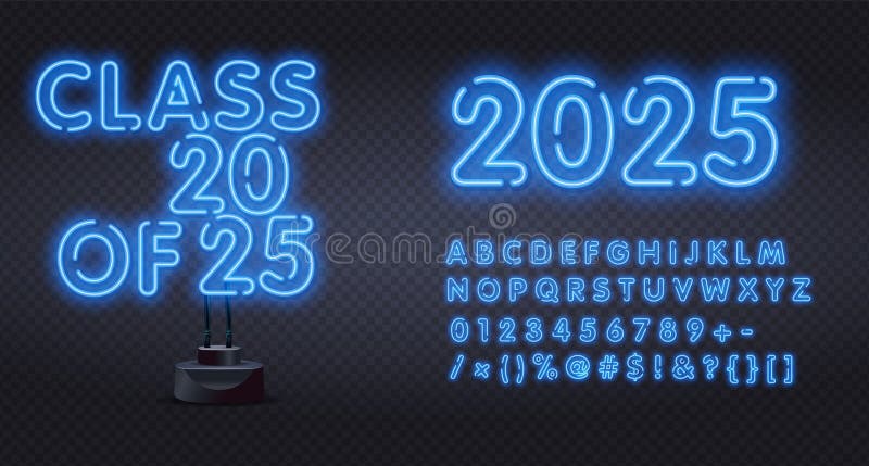 Class of 2025 Blue Neon Lettering on Black Background. Congratulations ...