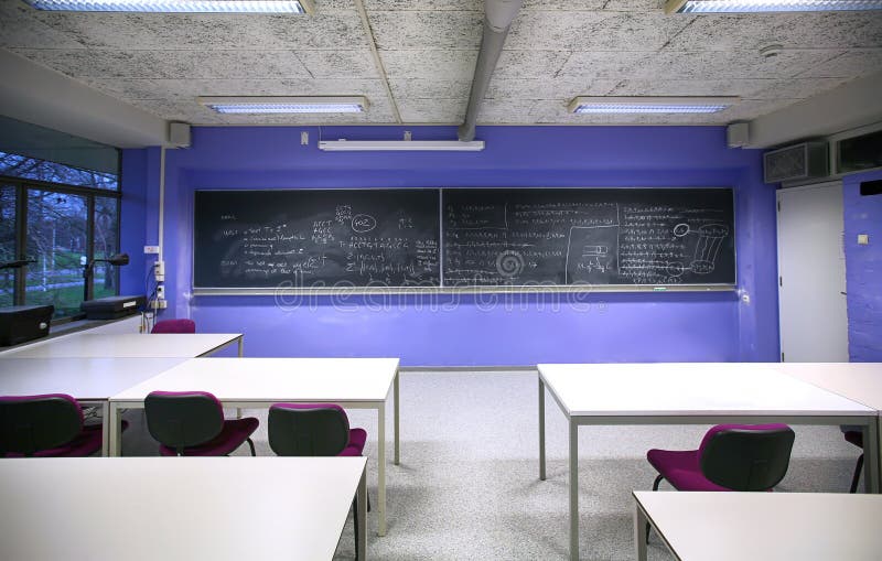 Class Room with Chalk-board Stock Photo - Image of boardroom, desk ...