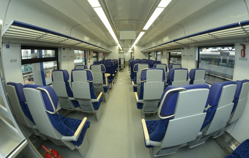 2 Class Compartment of the Wagon of Commuter Train, Seats and Doors ...
