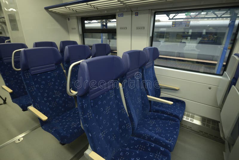 2 Class Compartment of the Wagon of Commuter Train, Seats and Doors ...