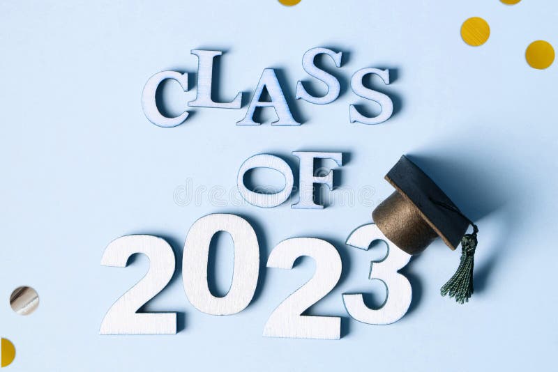 Class of 2023 Concept. Wooden Number 2023 with Graduated Cap on Blue ...