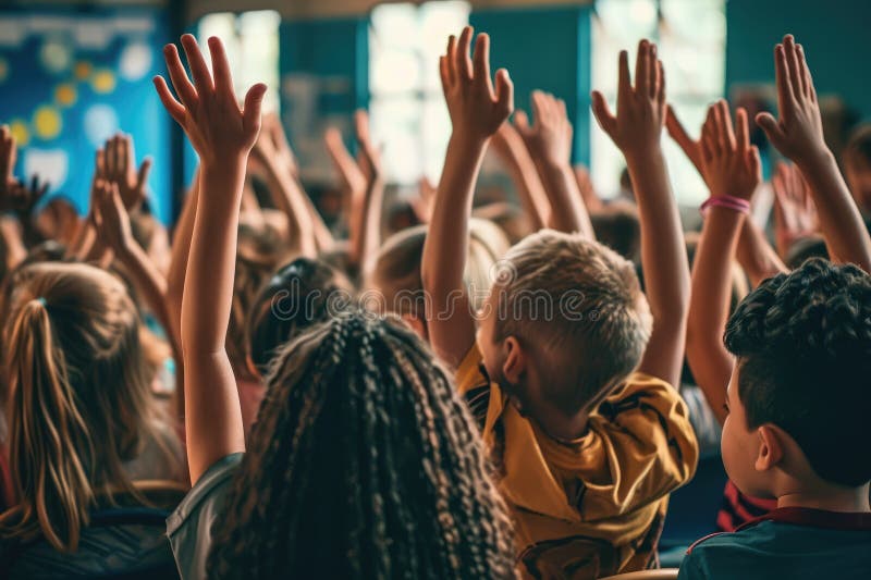 A Class of Eager Students Raising Their Hands To Answer a Question, AI ...
