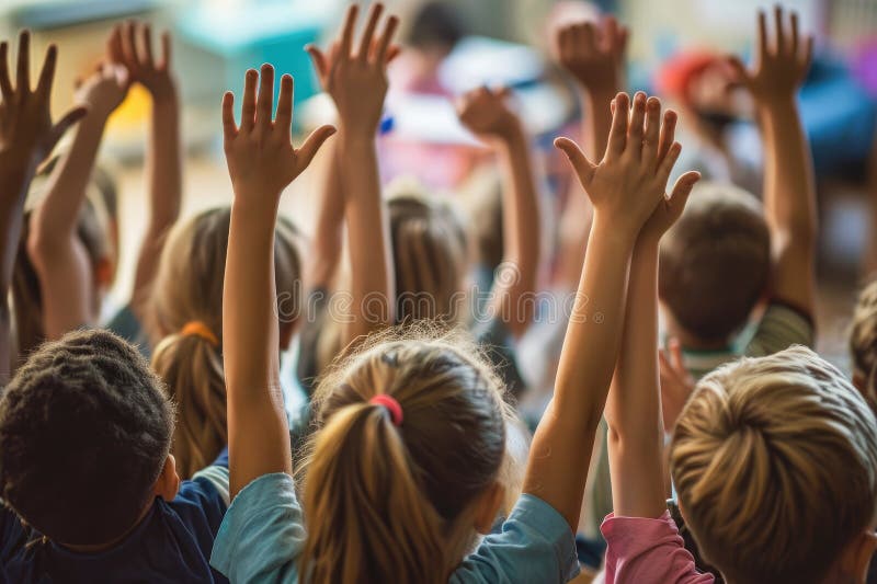 A Class of Eager Students Raising Their Hands To Answer a Question, AI ...
