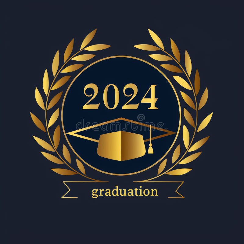 Class of 2024 Emblem, Graduation Cap with Laurel Wreath in Gold Color ...