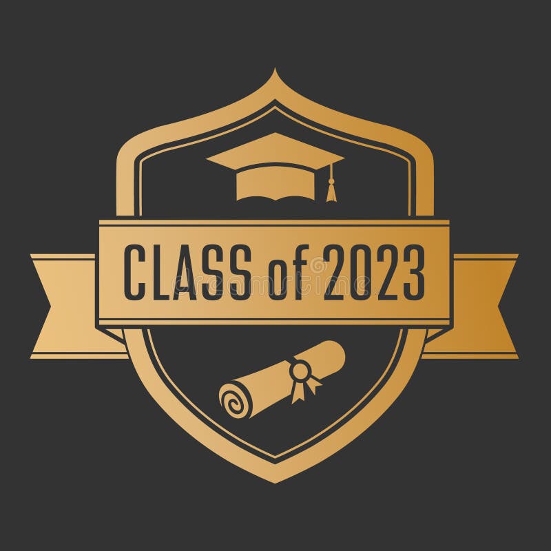 Class of 2023. the Graduate`s Emblem with a Cap and a Scroll Stock ...