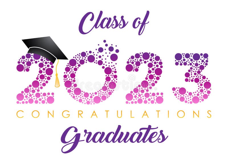 Class of 2023 Graduation Banner with Cap Hat, Purple Confetti Concept ...