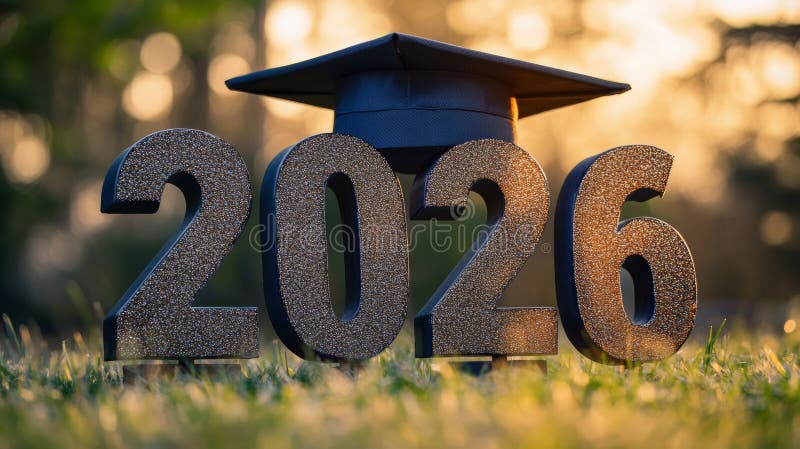Class of 2026 Graduation Cap on Sparkling Numbers at Sunset Symbolizing ...