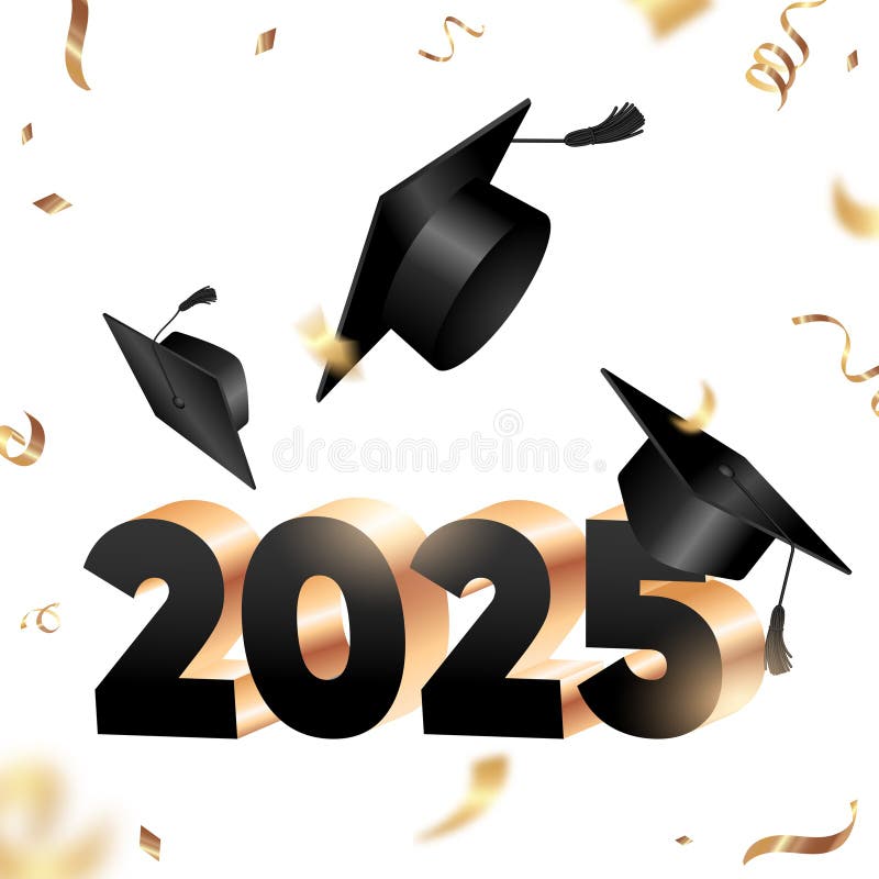 Class of 2025 Graduation Caps and Confetti Celebration Stock Vector ...