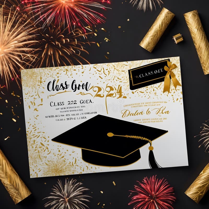 Elegant Class of 2024 Graduation Invitations with Fireworks Stock ...