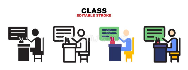 Class Icon Set with Different Styles. Editable Stroke and Pixel Perfect ...