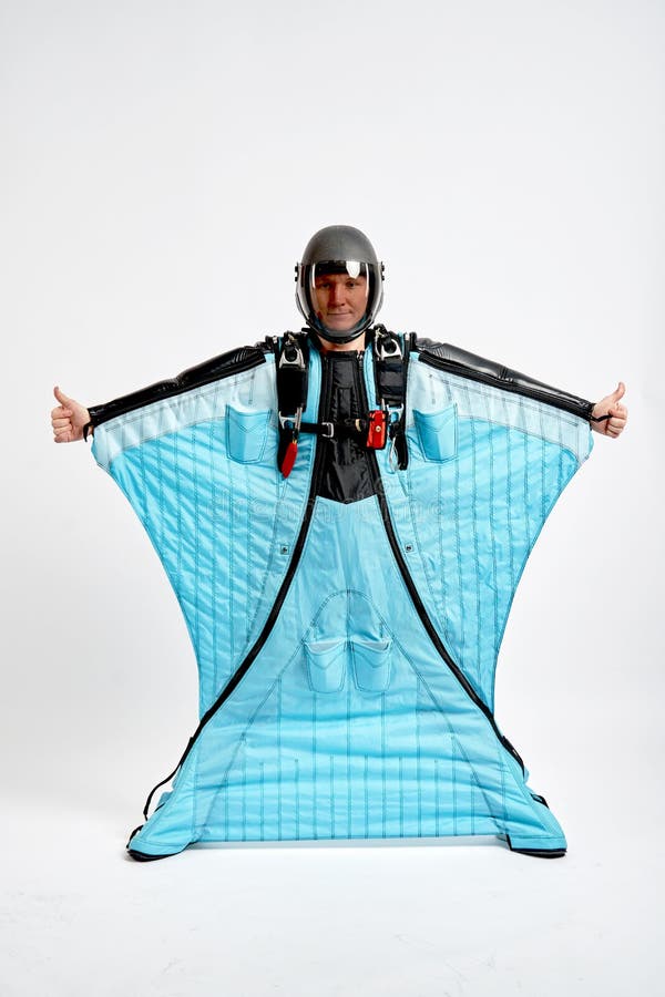 Class. Men in Wing Suit Shows Gesture of Approval. Skydiving Men in ...