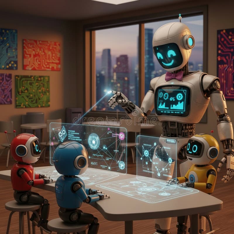 Robot Teaching in a High-Tech Classroom Stock Illustration ...