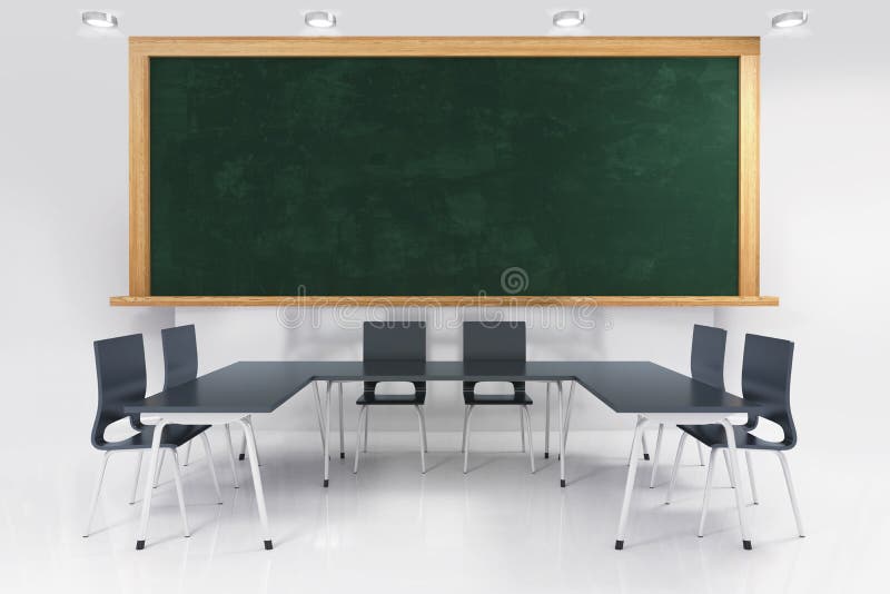 Class Room with Blackboard and Tables Together Stock Illustration ...