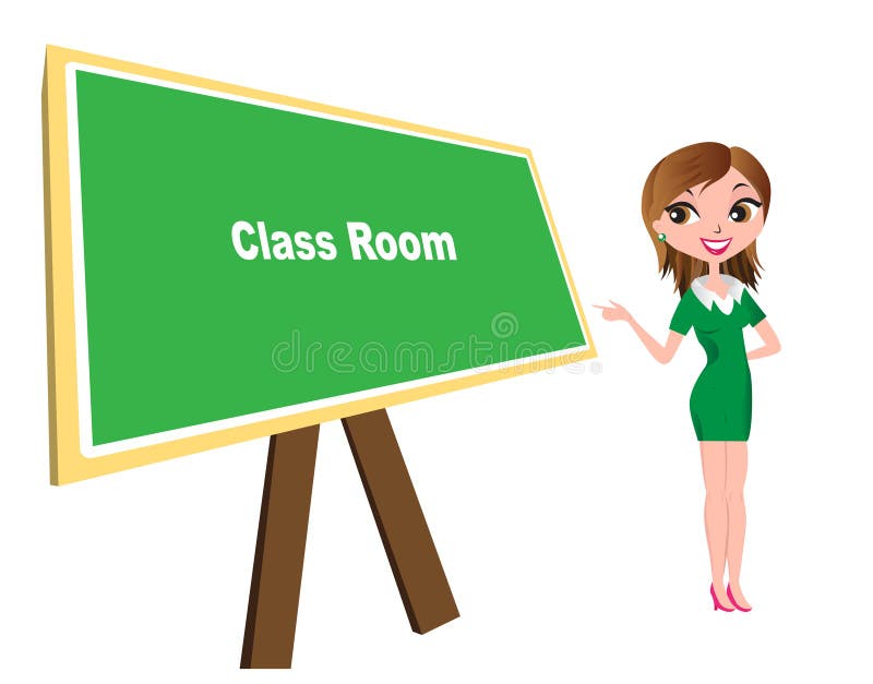 Class Room with Board and Teacher Stock Illustration - Illustration of ...