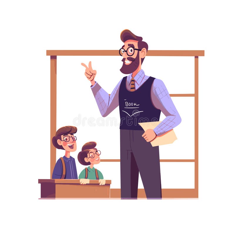 Class Room with Teacher and Student Flat Character Stock Vector ...