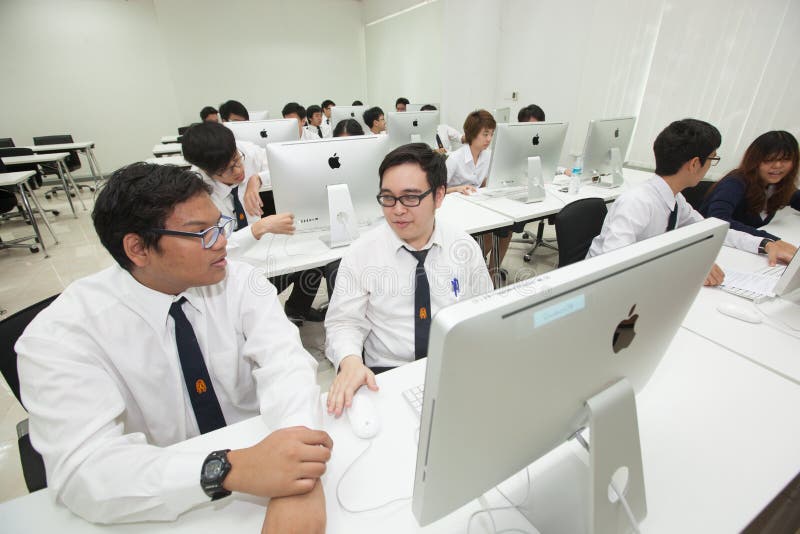 A Class of Students in Front of Their Screens Study Computer Science ...