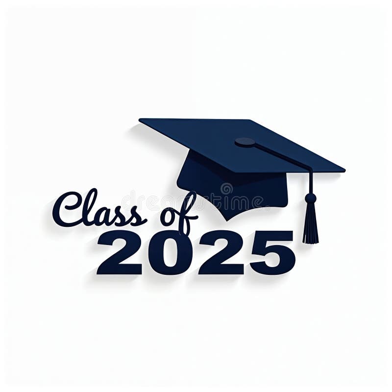 Class of 2025 Text with Graduation Cap on White Background with Shadow ...