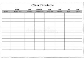 Class Timetable Chart with Days of the Week Listed, but Each Day Name is Misspelled. Stock ...