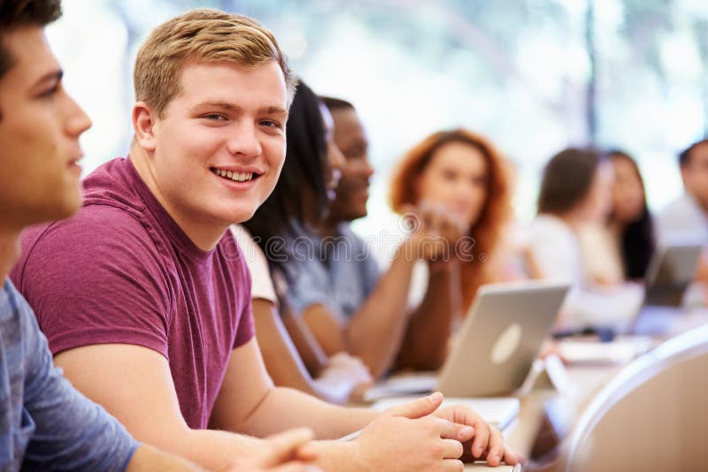 Class of University Students Using Laptops in Lecture Stock Image ...