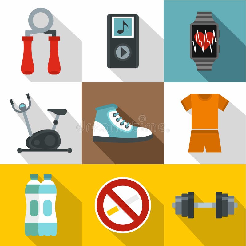 Classes in Gym Icons Set, Flat Style Stock Illustration - Illustration ...