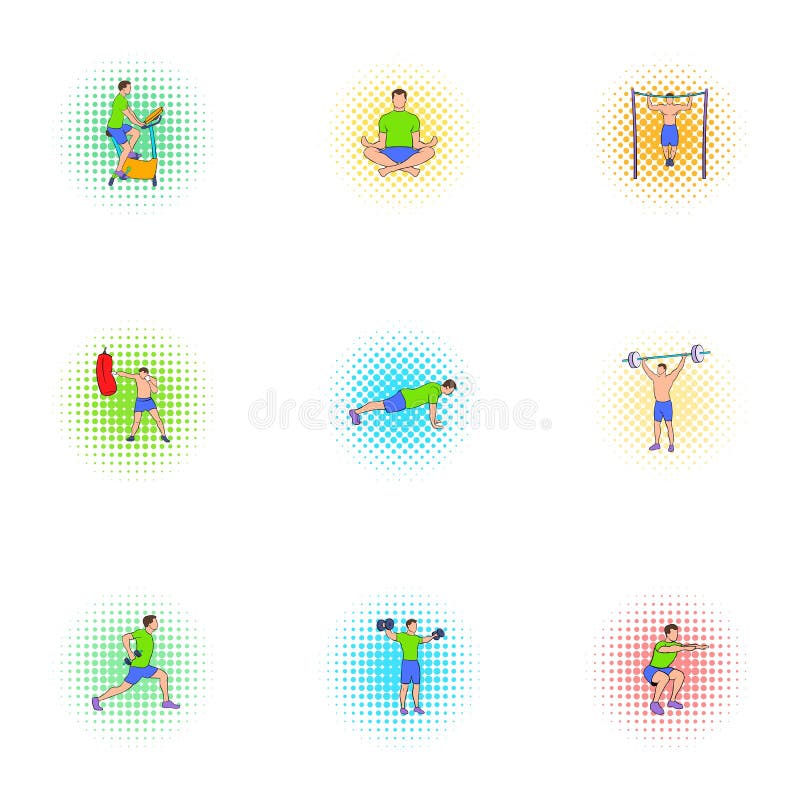 Classes in Gym Icons Set, Pop-art Style Stock Vector - Illustration of ...