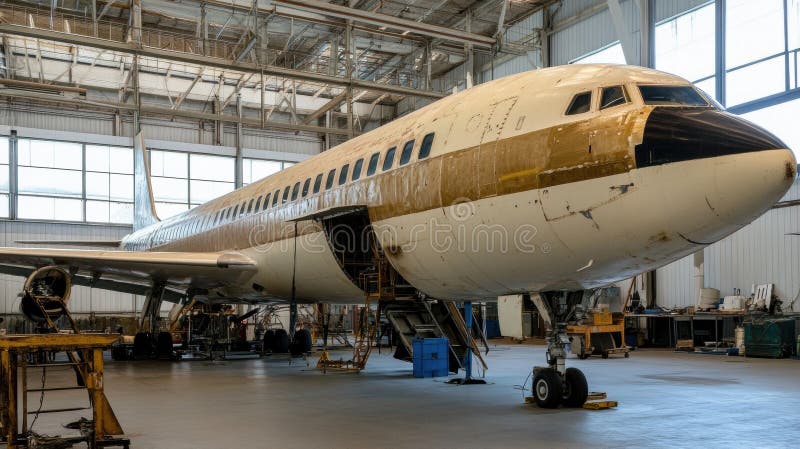 Vintage Airplane Restoration Project in a Large Hangar during Daylight ...