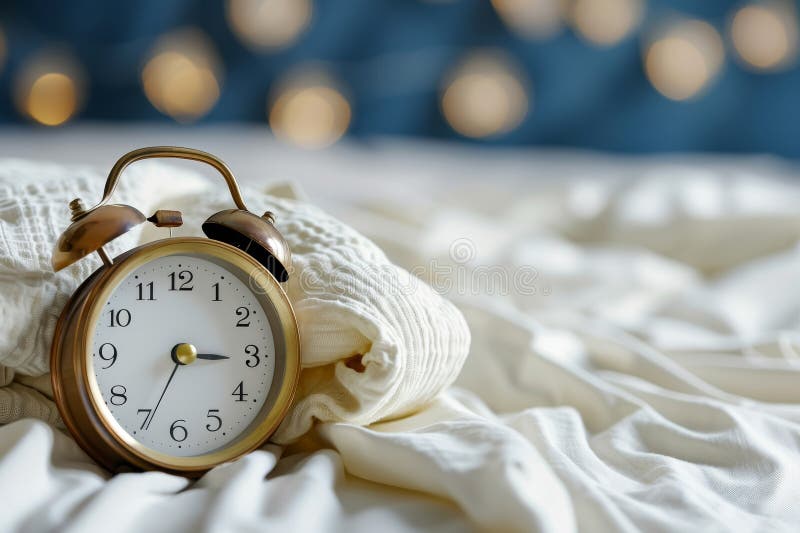 Classic Alarm Clock on Bedding Stock Illustration - Illustration of ...