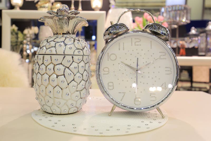 Classic Alarm Clock on the Table Stock Image - Image of metal ...