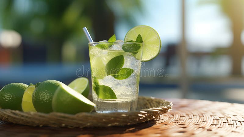 Classic Alcohol Cocktail Mojito with Rum, Soda, Lime and Mint Stock ...