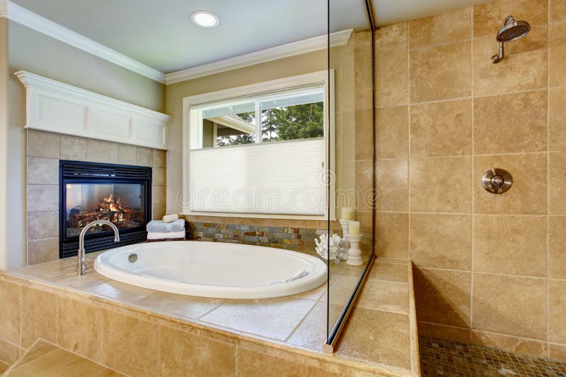 Classic American Bathroom with Whithe Bath Tub Stock Photo - Image of ...