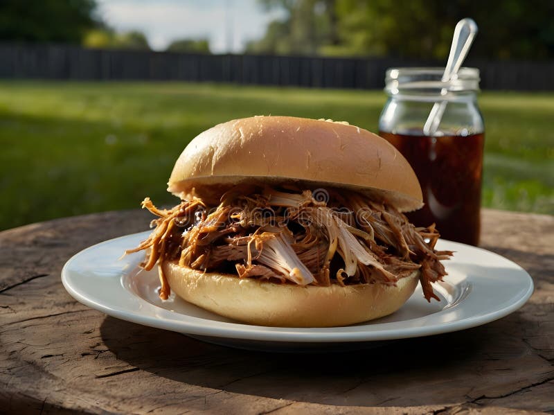 Classic American BBQ Tender Pulled Pork Sandwich Generated by Ai Stock ...