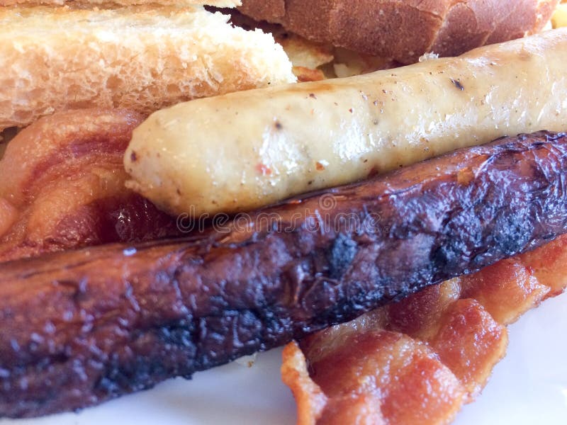 Classic American Breakfast Egg Bacon Sausage Toast Stock Photo - Image ...