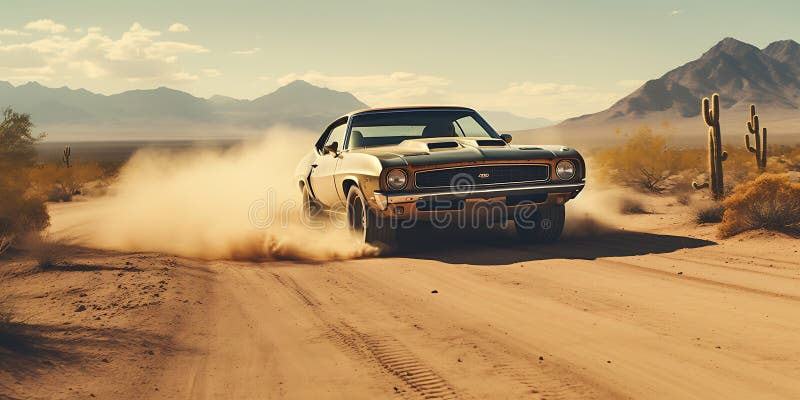 Classic American Car in the Desert. 3d Render Image Stock Illustration ...