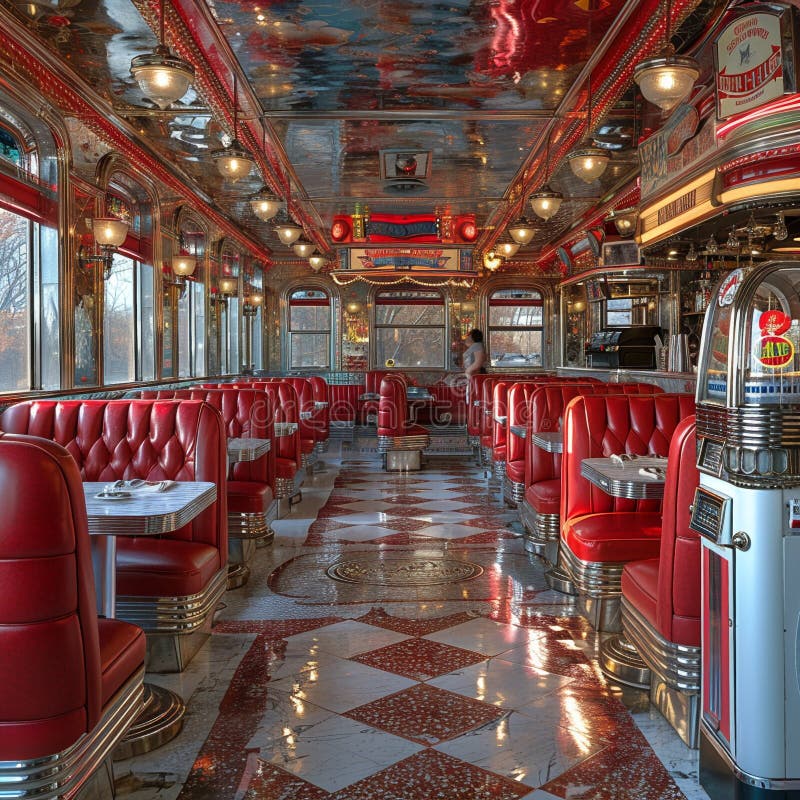 Classic American Diner with Red Leather Booths and a Jukebox Stock ...