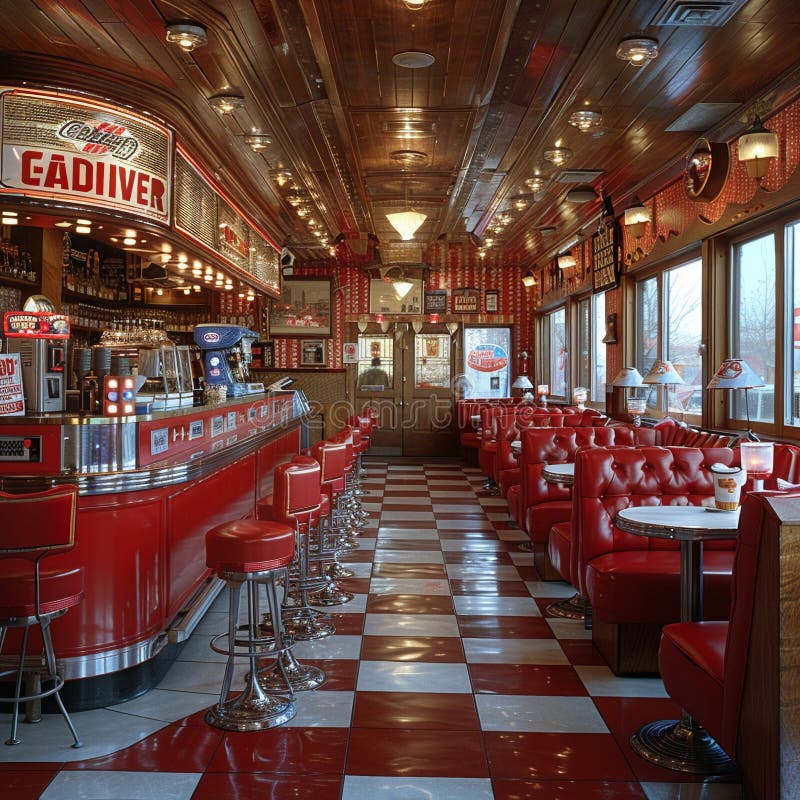 Classic American Diner with Red Leather Booths and a Jukebox Stock ...