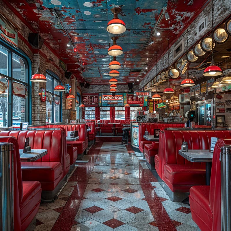 Classic American Diner with Red Leather Booths and a Jukebox Stock ...