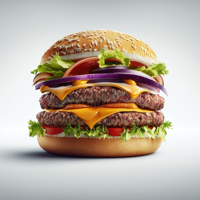 An American Double Hamburger with White Background Stock Illustration ...
