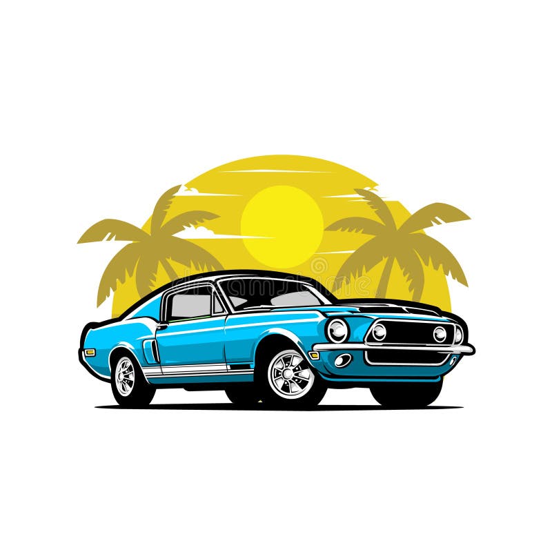 Classic American Muscle Car in Beach Vector Illustration Isolated Stock ...