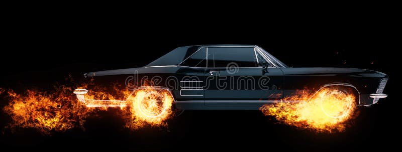 Classic American Muscle Car Wheels on Fire Stock Illustration ...