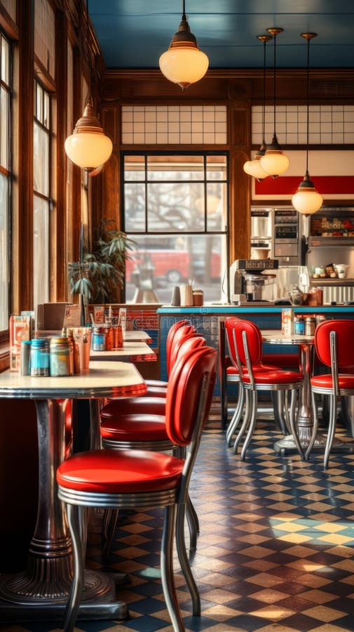 Classic American Retro Cafe Stock Photo - Image of service, counter ...