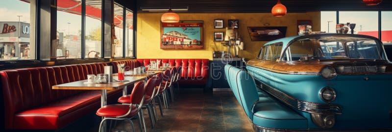 Classic American Retro Cafe Stock Illustration - Illustration of retro ...